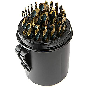 XtremepowerUS 29-Pieces High Speed Drill Bit Set with Black and Gold Finish Index Size with Round Case Belt Clip
