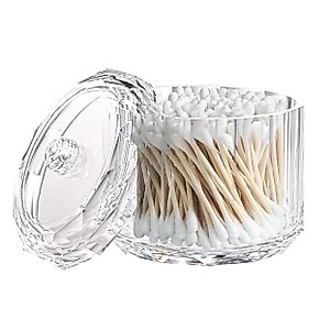 KLIFA- TAOS- Acrylic Bathroom Canisters, Plastic Organizer for Vanity/Table, Shatter-proof, BPA-Free, Great for Cotton Swabs, Cotton Balls, Flossers, Makeup Sponges, candies, snacks, and more.