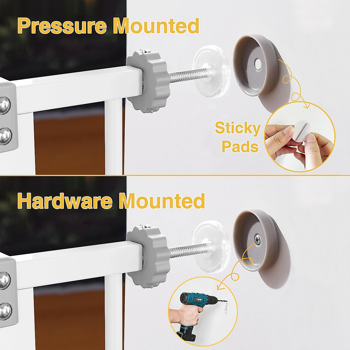 InnoTruth 29-39.6" Width Auto Close Dog Gate, 30" Tall Wide Baby Gate for Pets, Extra Wall Pressure or Hardware Mounted for Stairs, Doorways, Bedrooms, Safety Child No Drill Walk Through Gate, White