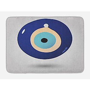 Lunarable Evil Eye Bath Mat, Evil Eye Protection Bead Design from Middle East Ottoman Culture Inspirations, Plush Bathroom Decor Mat with Non Slip Backing, 30.2" x 20", Cream Blue
