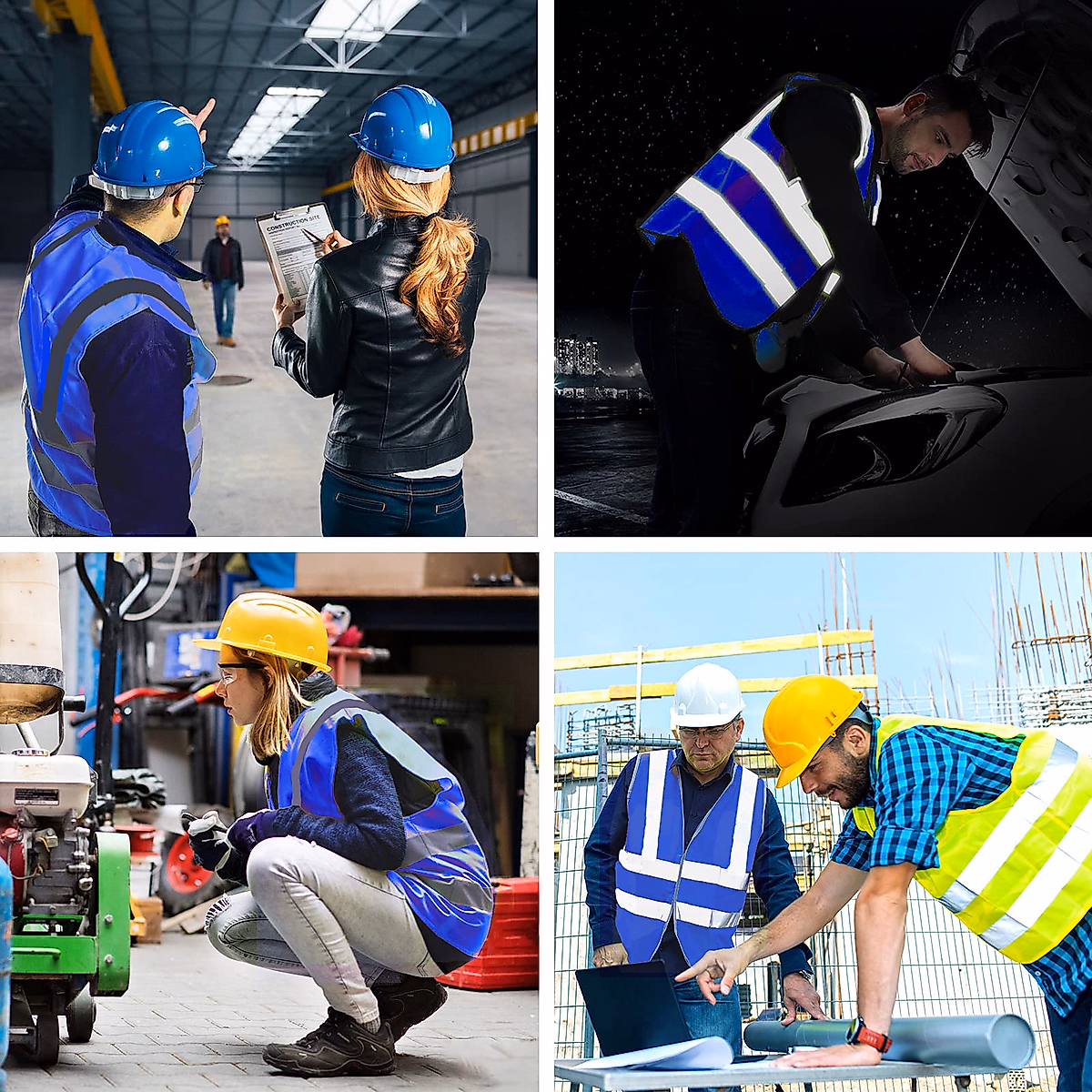 WORCBGIO Reflective Safety Vest with Pockets High Visibility Sliver Strip for Men and Women (Blue, Medium