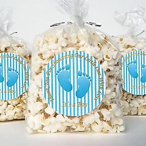 AIXIANG 360 Pcs Baby Shower Stickers 2 Inch Round Blue Stripe Cutest Footprint Gold Stamping Thank You Stickers Boys for Baby Shower Favors Decorations