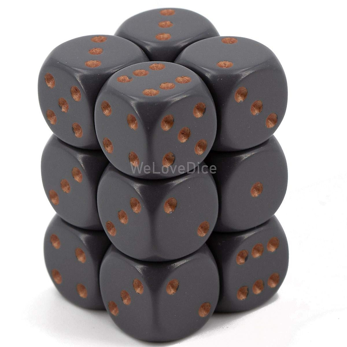 Chessex Manufacturing 16mm Opaque Dark Grey and Copper Plastic Polyhedral Dice Set-Dungeons and Dragons Dice Includes 12 Dice – D6 (CHX25620)