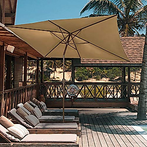 Ogrmar 6.5x10ft Patio Umbrella Rectangular Outdoor Table Umbrella with Crank & Push Button Tilt for Terrace, Backyard, Garden, Courtyard, Swimming Pool, Lawn (Tan)
