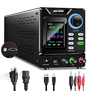 NICE-POWER DC Power Supply Variable, 0-400V 0-1A High Voltage Bench Power Supply with Memory Storage and Encoder Knob, Adjustable Regulated DC Power Supply with Output Switch, Lock Button,PC Software