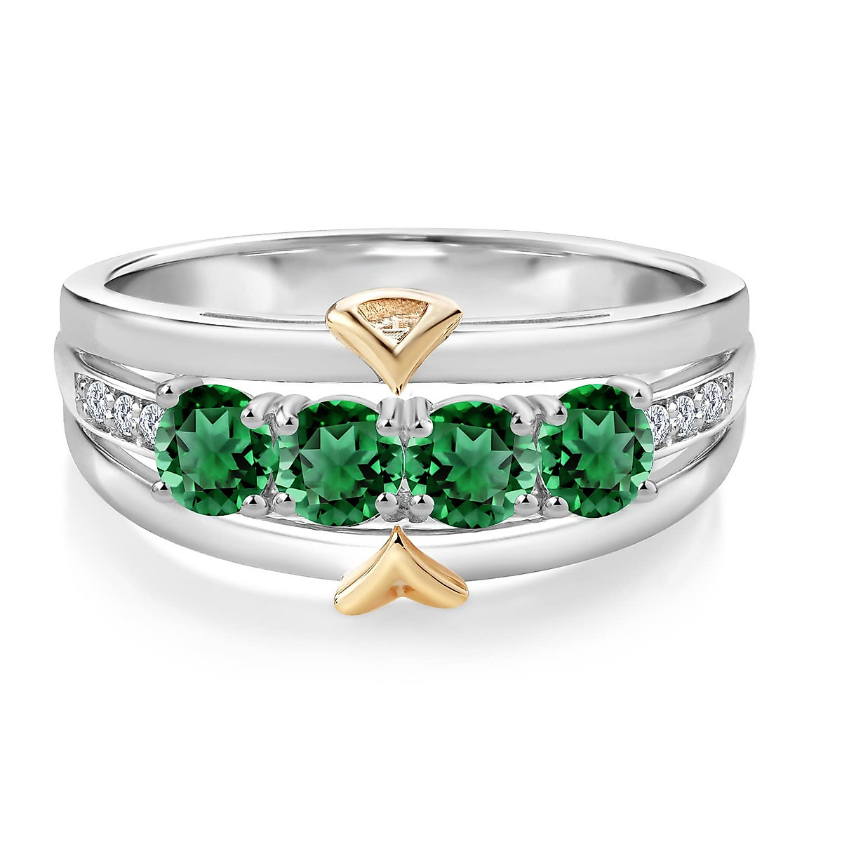 Gem Stone King 4-Stone Gemstone Birthstone and Lab Grown Diamond Wedding Band Ring For Women | 925 Silver and 10K Yellow Gold | Available In Size 5, 6, 7, 8, 9