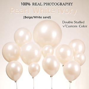 Kozee Pearl white Double-Stuffed Balloons different sizes 63 PACK 18/12/10/5 inch White sand ivory balloon Garland kit For Wedding birde to be Birthday anniversary decorations