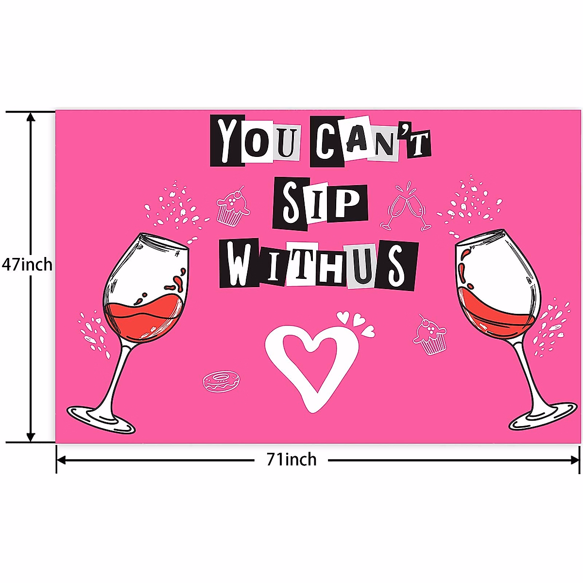 You Can’t Sip Withus Happy Birthday Banner Hot Rose Pink Lip Theme Decorations Decor for Bridal Shower Wedding Night Out Hen Movie Bachelorette Party Girl Woman Birthday Party Favors Background Ideas