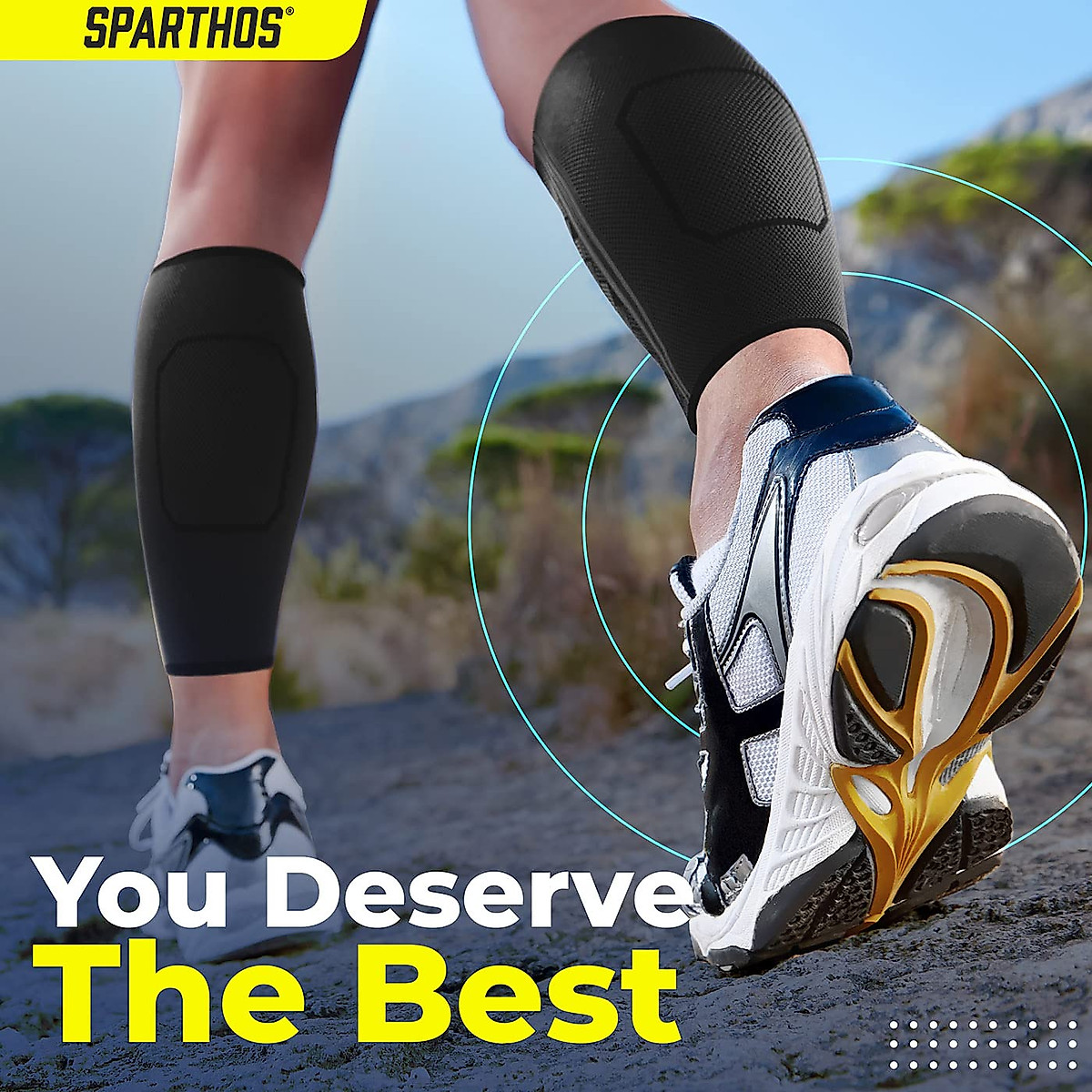 Sparthos Calf Compression Sleeve (Pair) – Leg Compression Brace for Men and Women – Shin Splint Calf Pain Relief Calves Blood Circulation Sports Support Running Walking Cycling Yoga (Black-M)