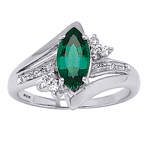 PalmBeach Marquise Cut Created or Genuine Gemstone and Round Cubic Zirconia Ring Sizes 5-10 Size 7