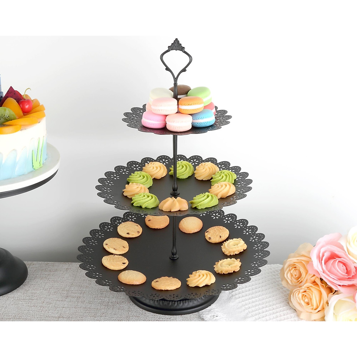 6 Pcs Metal Cake Stand Sets for Dessert Table, Cake Pop Stand Set & Dessert Table Trays & Tiered Cupcake Holder Perfect Display for Wedding, Party, Birthday, Baby Shower, Decorations (Matte Black)