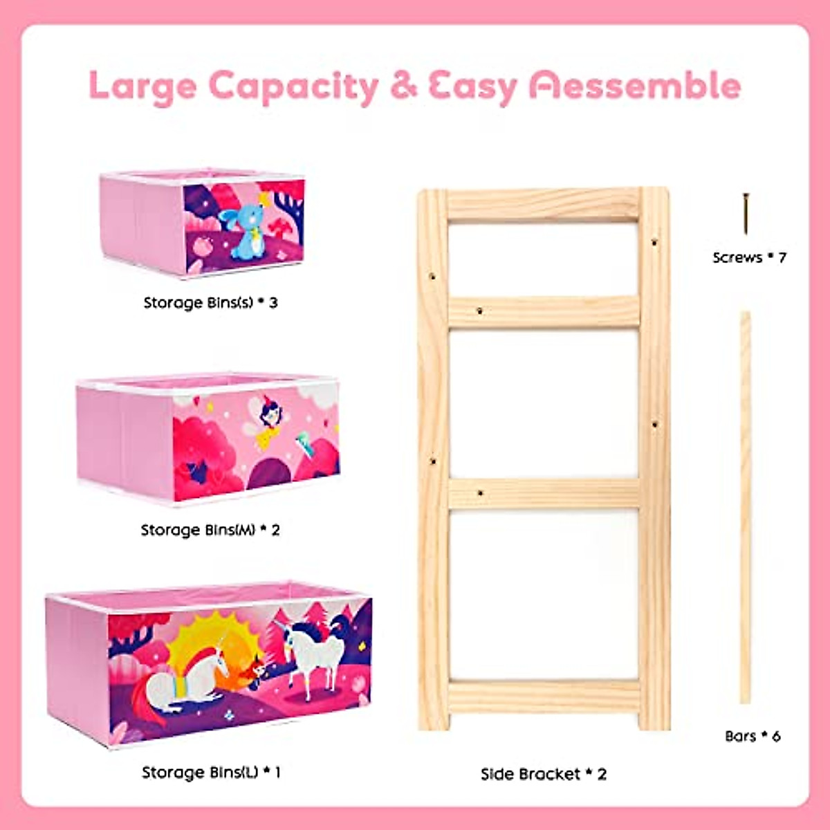 Jomifin Kids Toy Organizer for Boys Girls, 6 Storage Bins Large Storage Capacity Best Toy Storage Solution for Playroom, Nursery (Green) (Pink)