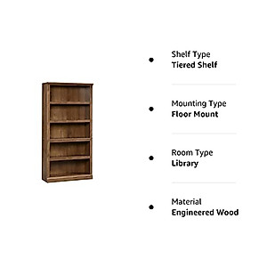 Sauder 5-Shelf Split Bookcase, Oiled Oak finish