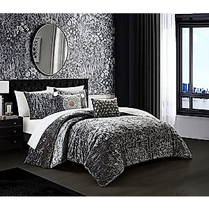 Chic Home Alianna 5 Piece Comforter Set Crinkle Crushed Velvet Bedding - Decorative Pillow Shams Included, King, Grey