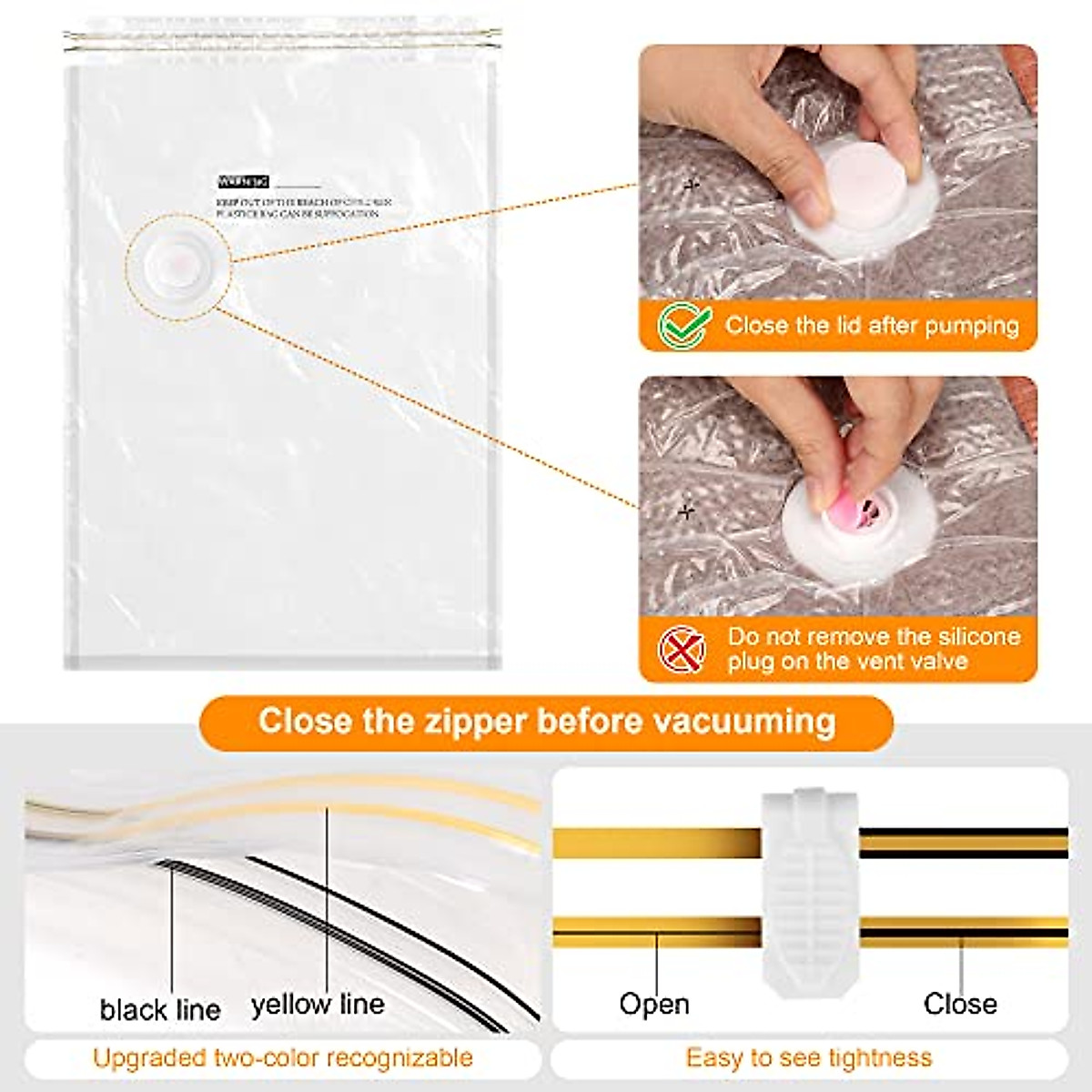 20 Pack Vacuum Storage Bags (4 Jumbo/4 Large/4 Medium/4 Small/4 Roll) - Triple Seal Turbo Valve Design Vacuum Seal Bags,Give Away Complimentary Hand Pump Compression Bags for Travel，Suitable for Clothes, Duvets, Sheets