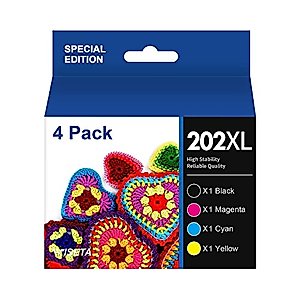 202XL 202 Ink cartridges High Capacity Black & Standard Color - 4 Pack Remanufactured Ink WISETA Replacement for Epson 202XL 202 XL Ink Cartridges for Workforce WF-2860 Expression Home XP-5100 Printer