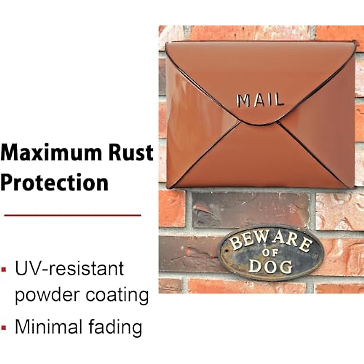 NACH Wall Mount Mailboxes for Outside, 12.5 x 5 x 10 inch Terracotta Wall Mailboxes for Outside, Waterproof Mailboxes for Outside - Envelope Mailbox