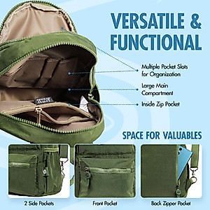 Grand Sierra Designs Mini Backpack for Women - Cute Crossbody Bags for Women W/Anti Theft Pocket - Multi Compartment Mini Backpack W/Expansive Storage for School, Traveling, Hiking, & more - Olive