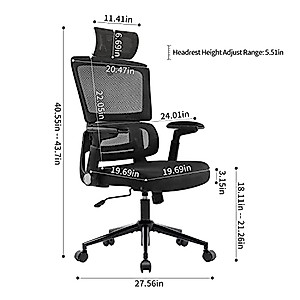 Height-Adjustable Office Chair Ergonomic Office Chair High Back Mesh Computer Chair with Lumbar Support Swivel Rolling Chair with Adjustable Headrest for Home and Office