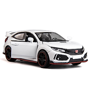 RMZ City Compatible for 1:32 Diecasting Alloy Honda Civic Type-R Car Model Toy Car，Pull Back Alloy Car with Lights and Sound, Open Door for Kids Gift, Cars for Kids Ages 3-5,Children‘s Gift White