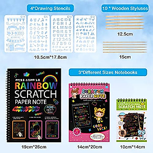 Mocoosy 140PCS Rainbow Scratch Paper Set, Magic Scratch Art Deluxe Combo with Case, Include Black Scratch Off Sheets, Scratch Notebook, Scratch Bookmarks for Kids Art Craft Kit Birthday Gifts