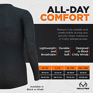 Realtree Reversible Mens Thermal Long Sleeve Shirt Hunting Gear- Base Layer Shirt for Men, Warm Waffle Knit Under Top Winter (US, Alpha, XX-Large, Regular, Regular, Black)