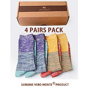 VERO MONTE 4Pairs Cotton Socks for Women -Womens Slouch Socks Cotton Crew(7-9.5)