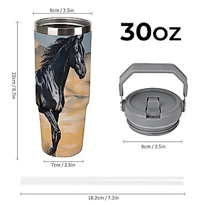WITHSBKK 30oz Car Cup Black Arabian Horse Printed with Portable, Stainless Steel Travel Mug, Vacuum Insulated Tumbler And Straw, Leakproof for Car & Outdoor, UV Printed Design