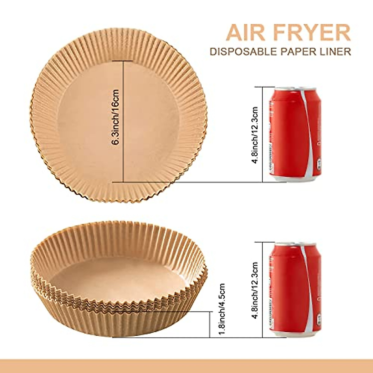 ORIGLE Air Fryer Liners 100Pcs Air Fryer Disposable Paper Liner, 6.3Inch Non-stick Parchment Paper, Oil Resistant, Waterproof, Food Grade Oven Liner for 2-5 QT Air Fryer, Steamer, Microwave oven