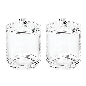 mDesign Glass Apothecary Storage Canister Holder Jar for Bathroom Vanity Cabinet or Counter Organization - Holds Cotton Swabs, Bath Salts, Makeup, Hair Accessories - Joli Collection, 2 Pack, Clear