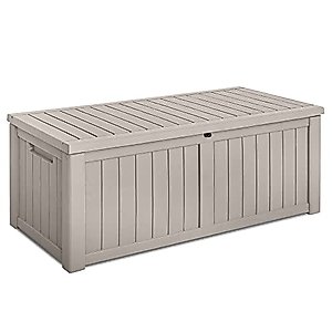 SereneLifeHome 120-Gallon Deck Storage Box - Waterproof Outdoor Large Resin,Garden Tools, Patio Furniture & Sports Equipment, Water-resistant, Weatherproof, Lock Included (SLSTBX60)