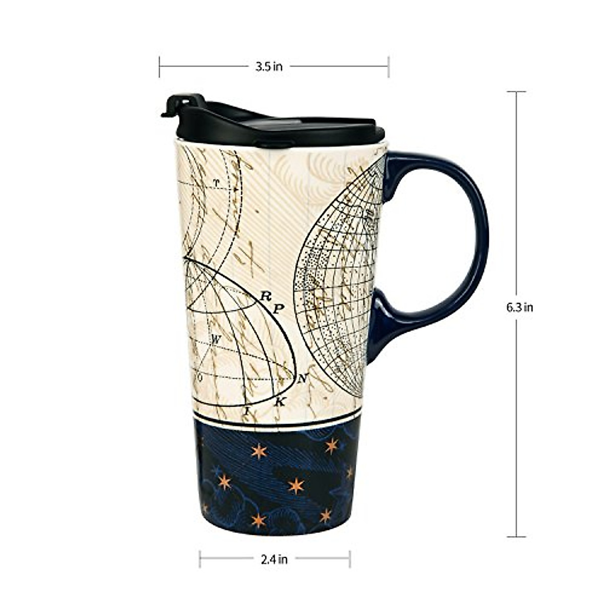 Topadorn Ceramic Travel Mug and Coffee Cup 17 oz. with Handle and Color Box,Starstruck