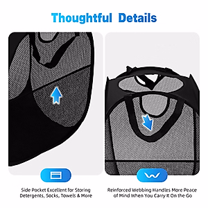 Handy Laundry Collapsible Mesh Foldable Hamper 14" x 14' x 24" with Side Pocket for Laundry Room, Bathroom, Kids Room, College Dorm or Travel Black