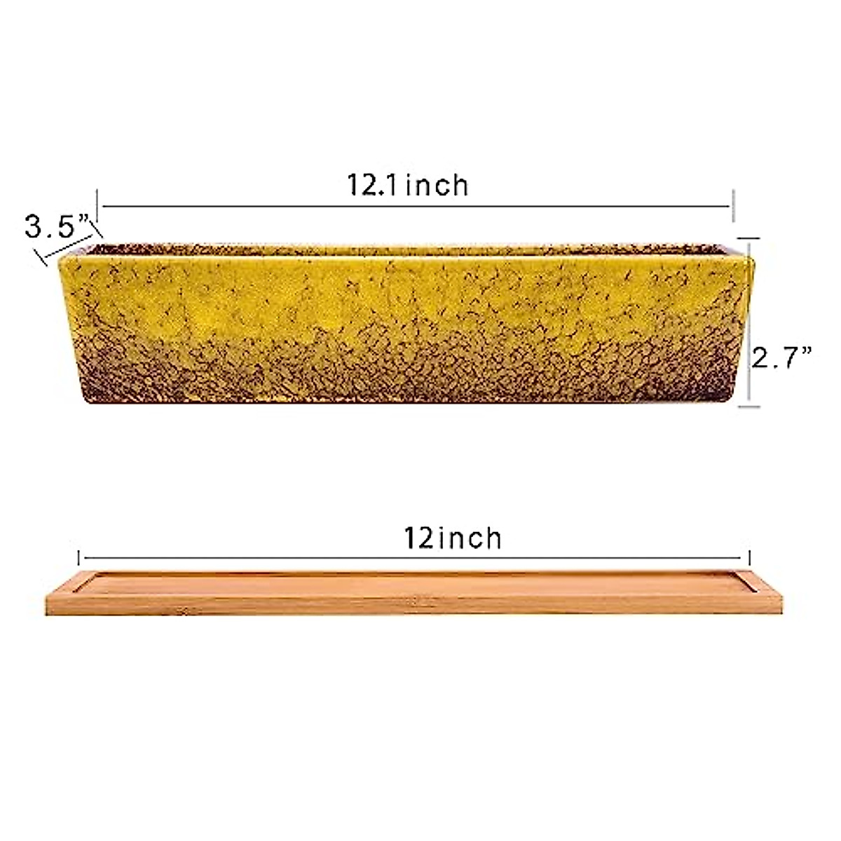 ARTKETTY Succulent Pots - 12.1 Inch Large Succulent Planters Pots with Drainage Tray, Long Rectangle Ceramic Pots for Indoor Cactus/Succulent Plants Shallow Bonsai Window Box for Home Garden Decor