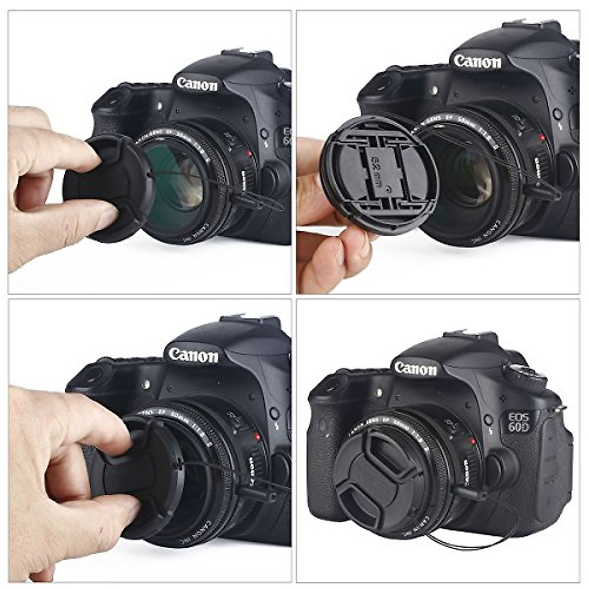 waka Unique Design Lens Cap Bundle, 3 Pcs 55mm Center Pinch Lens Cap and Cap Keeper Leash for Canon Nikon Sony DSLR Camera + Microfiber Cleaning Cloth