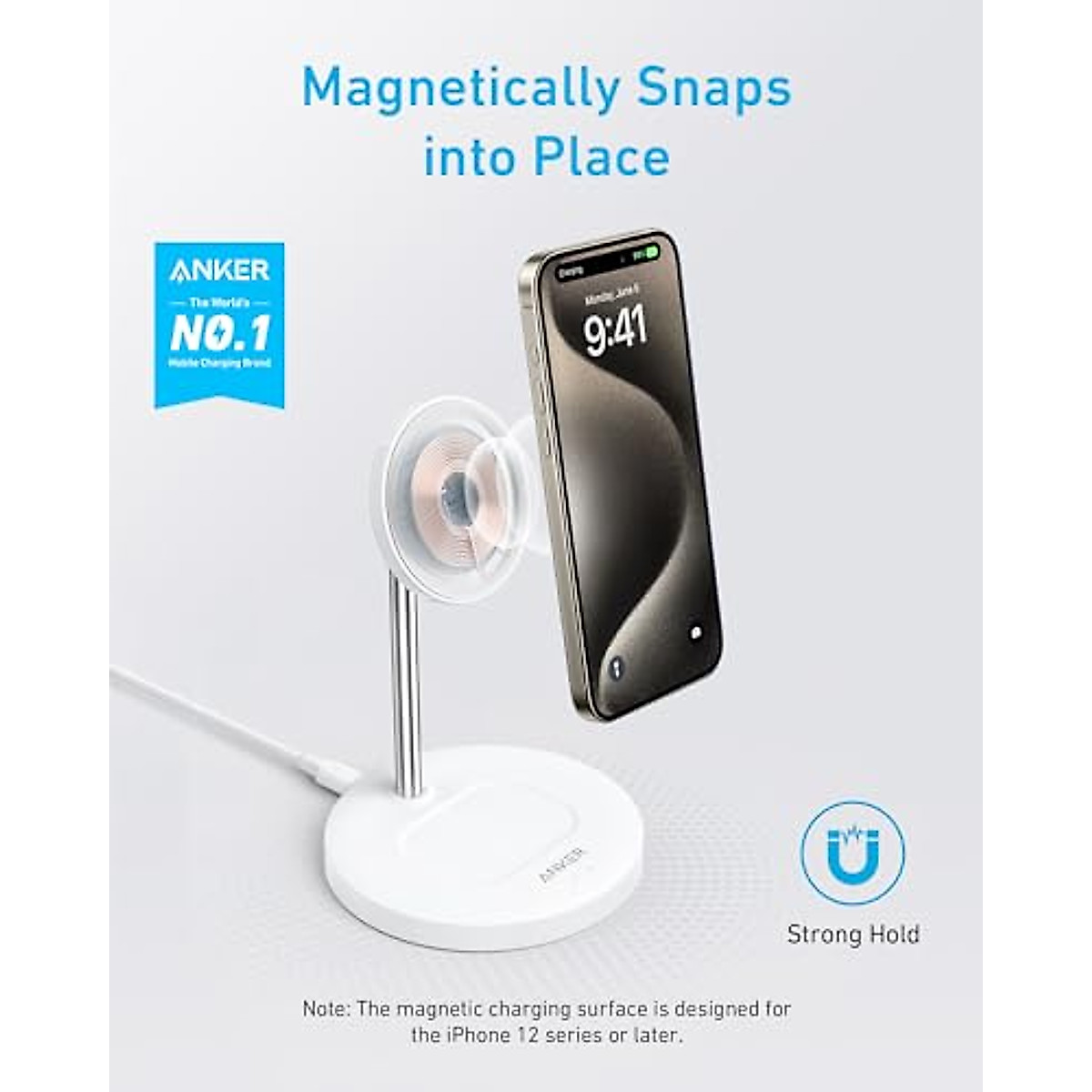 Anker Wireless, PowerWave 2-in-1 Magnetic Charging Stand Lite with USB-C Cable for iPhone 14/14 Pro/14 Plus/14 Pro Max/13/13 Pro /13 Pro Max, AirPods 2/Pro (No AC Adapter)