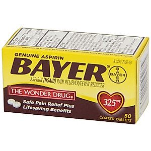 Genuine Bayer Aspirin 325mg Tablets, 50-Count (Pack of 2)
