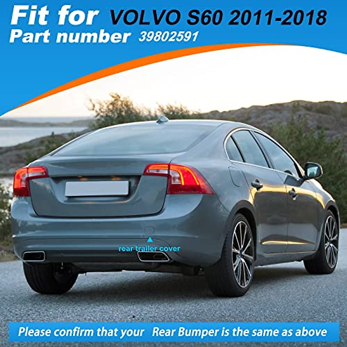 CZShiYue Rear Bumper Tow Hook Cover Fit for Volvo S60 2011 2012 2013 2014 2015 2016 2017 2018 Towing Eye Cap 39802591 30795029 (White, Right Passenger Side) Xinpinsai