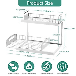 HOJAYK Under Sink Organizer, 2-Tier Metal Put Out Under Kitchen Sink Organizers and Storage, Sliding Shelf Cabinet Organizer for Kitchen, Bathroom, Desk - White-8