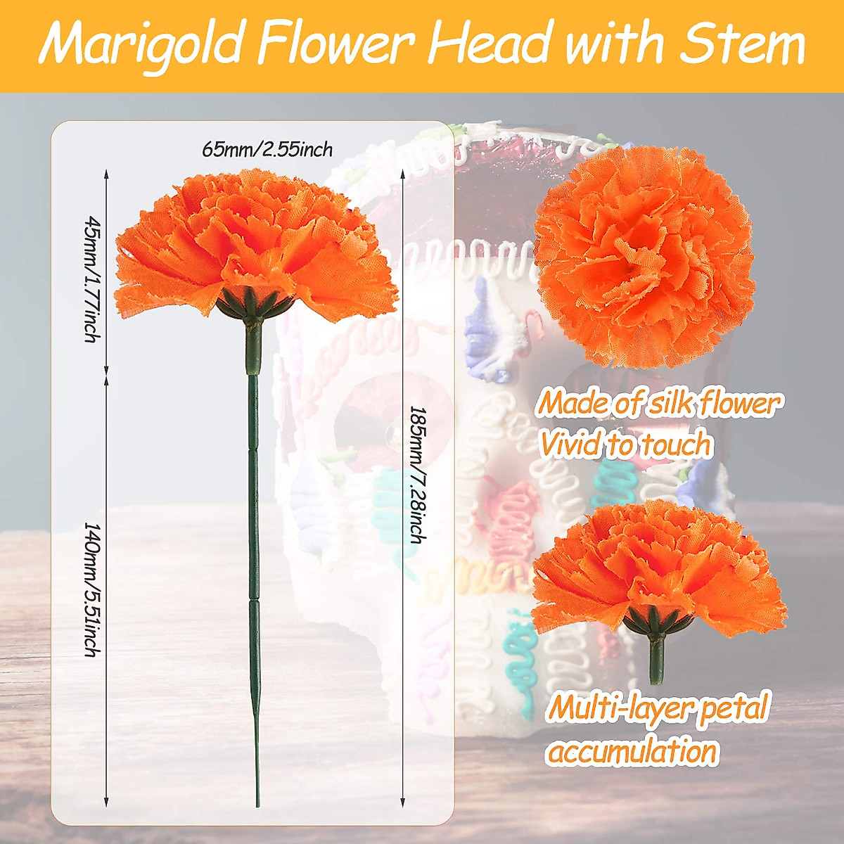 WILLBOND 74 Pieces Faux Marigold Flower Mexican Banners Mexican Party Decoration Plastic Papel Picado Banner Day of The Dead Decor for Mexican Party Papel Picado Fiesta (Orange)