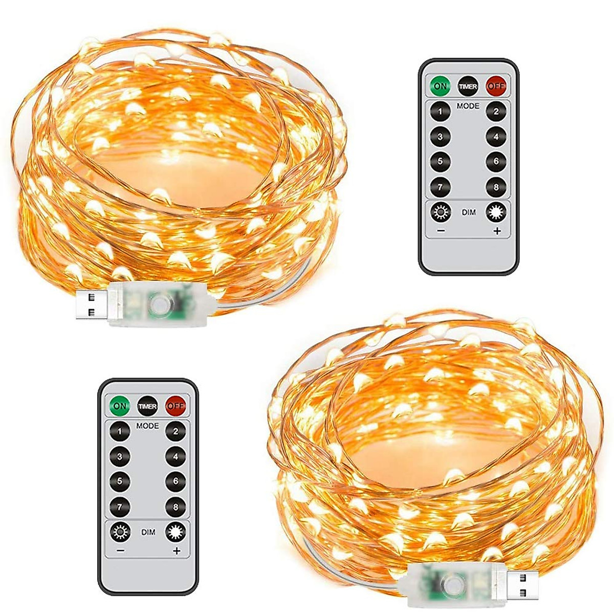 Starry Fairy Lights String Lights, 33 Feet, 100 LEDs,with Remote Control,USB Bendable Copper Twinkle Lights, Decorative Lights for Kid's Room,Patio, Garden, Party, (Warm White)2 Pack