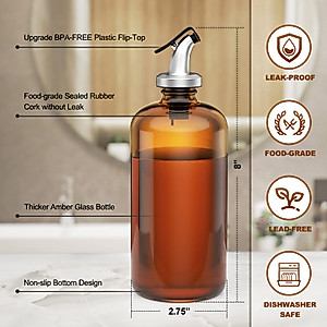 16oz Amber Glass Mouthwash Dispenser for Bathroom, 2 Pack Thick Mouthwash Bottles Container with 2 Pour Spouts, 4 Reusable Mouthwash Cups, 2 Waterproof Labels and Funnel