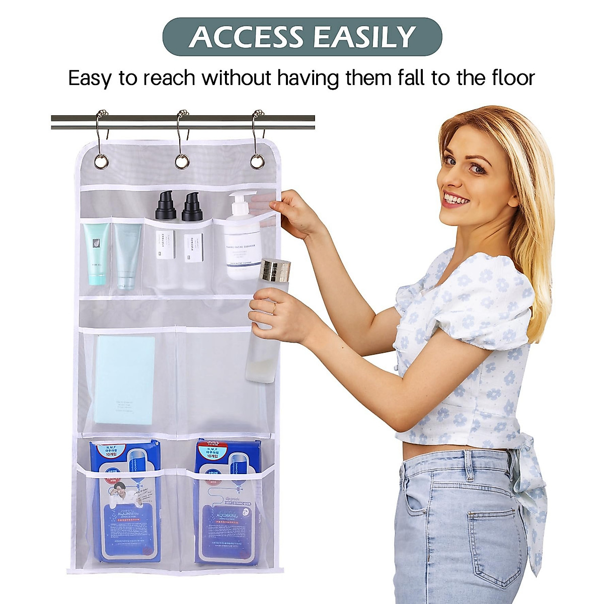 MISSLO 2 Pack Mesh Shower Caddy Hanging for Travel Quick Dry Shower Hanging Organizer Cruise RV Camper Bathroom with Over Door Hooks and Shower Curtain Hooks