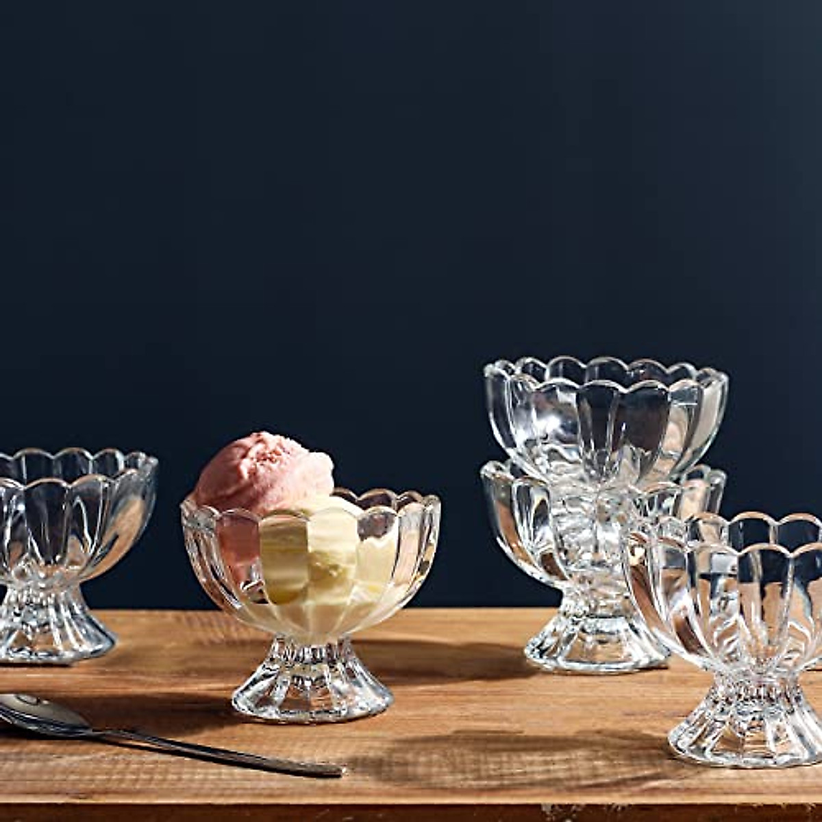 KMWARES 6PCs Set 5.6oz Small Cute Footed Tulip Glass Dessert Bowls/Cups - Perfect for Dessert, Sundae, Ice Cream, Fruit, Salad, Snack, Cocktail, Condiment, Trifle and Christmas Holiday Party (Clear)