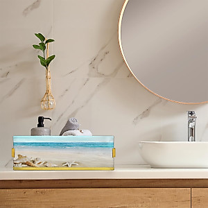 Sea Beach Starfish Bathroom Baskets for Organizing, Summer Seashell Foldable Storage Bins Toilet Paper Basket for Toilet Tank Top Fabric Storage Organizer for Shelves Closet Countertop