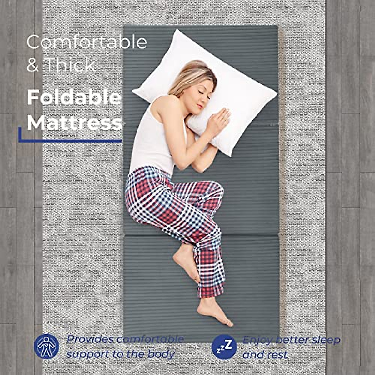 MeMoreCool Folding Mattress 4-Inch Memory Foam Foldable Mattress, Tri-Folding Mattress Futon/Camp/Travel Mattress Topper, Portable Mattress Floor Bed Couch for Guest, Cushion & Floor Mattress 2 in 1