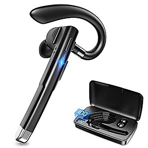 GVKAOVD Bluetooth Earpiece for Cellphone, Bluetooth Headset Wireless Headphone with Microphone, Handsfree Single Ear Headset with Case for Driver Trucker Office, Compatible with Android iPhone Laptop