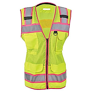 J. J. Keller & Associates, Inc. Women's High Visibility Safety Vest with Pink Trim, Type R Class 2, Medium, SAFEGEAR