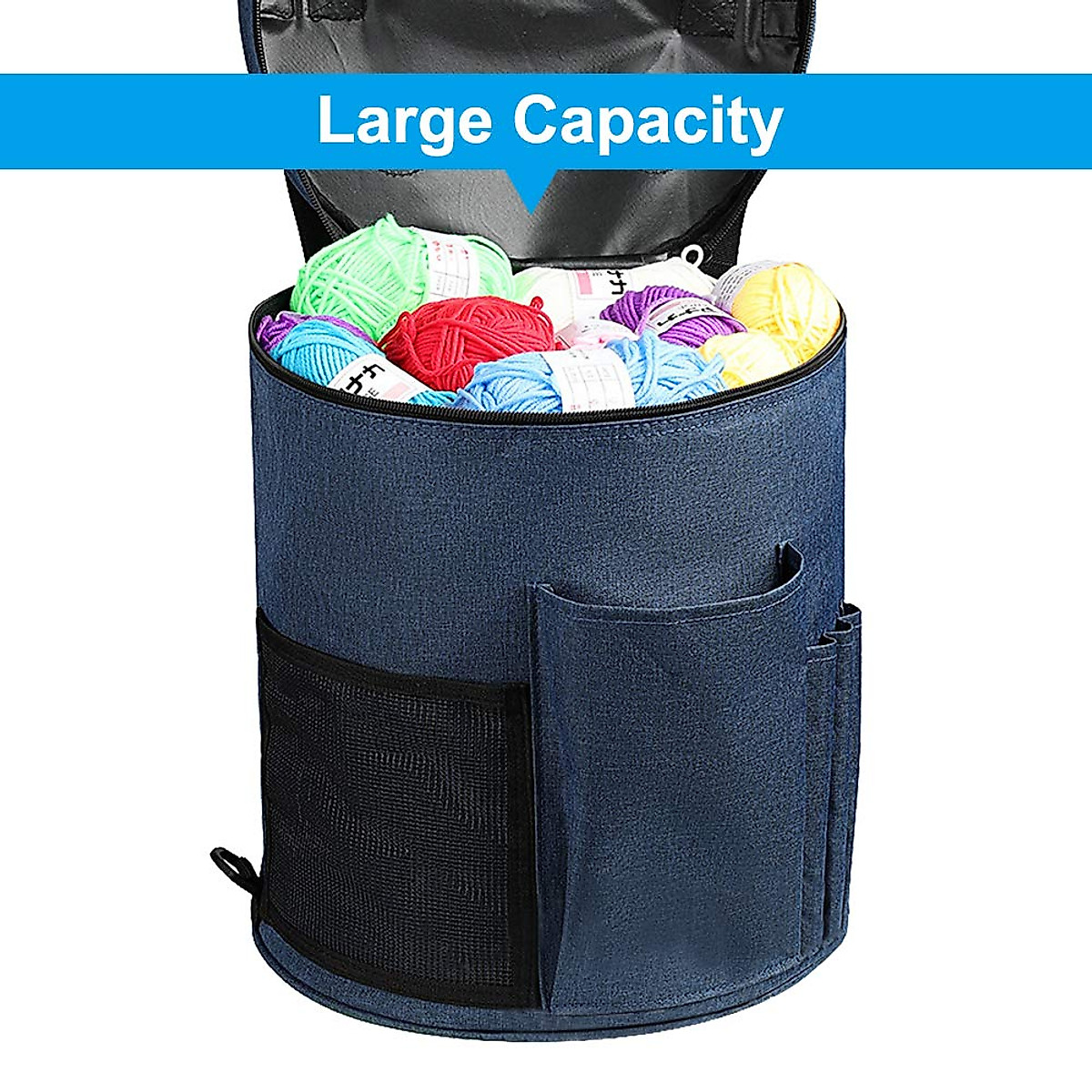 SumDirect Knitting Bag, Yarn Organizer Tote Bag Portable Storage Bag for Yarns, Carrying Projects, Knitting Needles, Crochet Hooks, Manuals and Other Accessories (Blue)