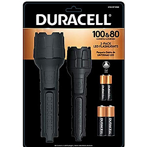 Duracell Heavy Duty Rubber Flashlight Combo Pack -100 & 80 Lumen Flashlights - Rubberized Construction with Comfort Grip Design and 2-AA & 2-AAA Batteries Included. Great for in-Door & Out-Door Use